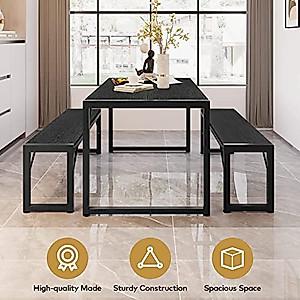 Gizoon 45.5" Dining Table Set for 4, Kitchen Table Set with 2 Benches, Dining Room Table Set with Metal Frame & MDF Board, Space-Saving Dinette for Kitchen, Dining Room -Black