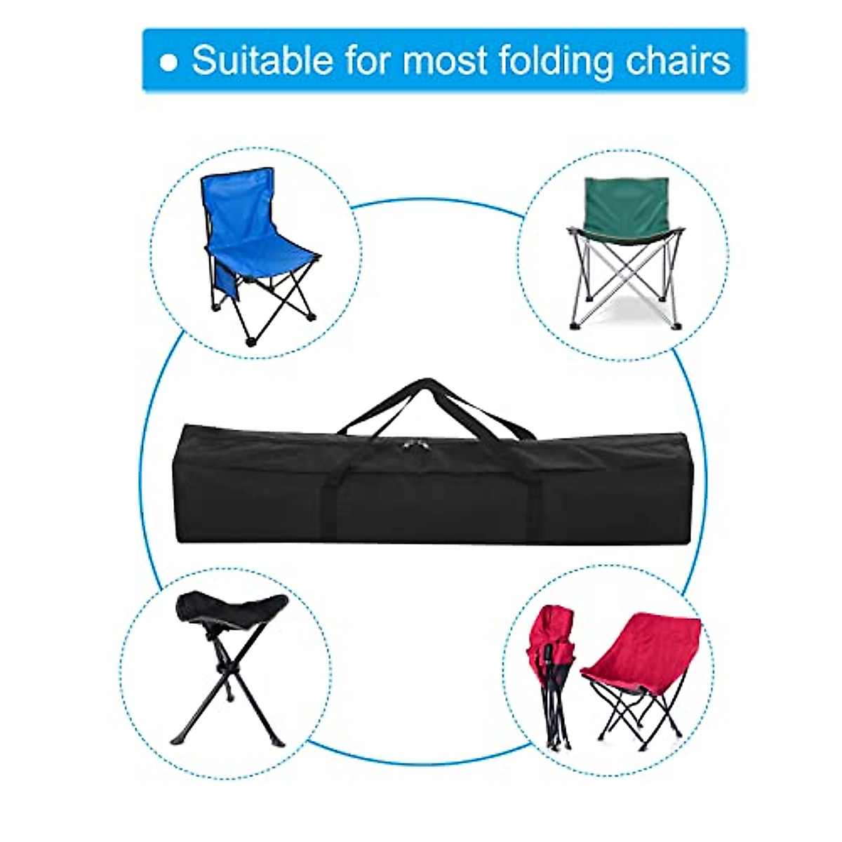 PATIKIL 33 Inch Camp Chair Replacement Bag, Nylon Foldable Carrying Bag Large Zippered Bag with Shoulder Strap for Camping Travel, Black