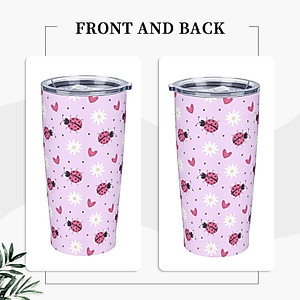 JASROTAO Daisy Ladybug Tumbler,Ladybug 20oz Stainless Steel Insulated Travel Tumbler,Travel Coffee Mug with Lid and Straw Water Bottle Drink Tumbler Cups Gifts for Women Men Lovers