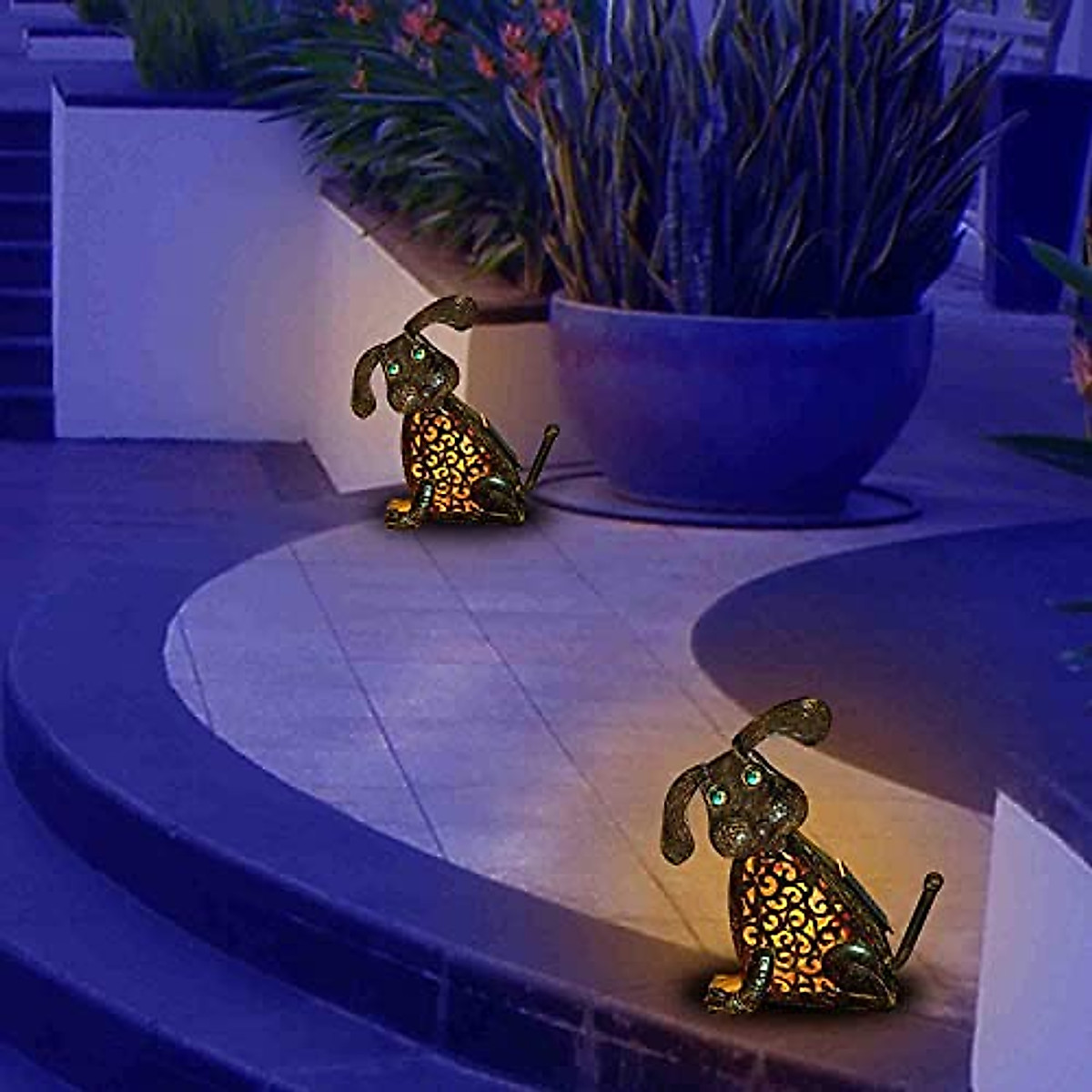 JAYXC HOME Dog Lantern Garden Statue Lamp Metal Rustic Figurine Vintage Dog Lantern Solar Powered Yard Decorations Zen Puppy Boston Terrier Novelty Night Lights Statues Outdoor Waterproof Yard