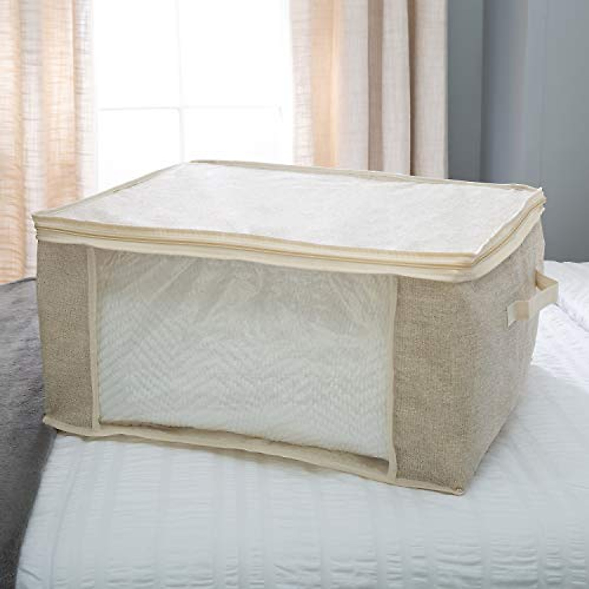 Simplify 2 Pack Blanket Storage Bag | Dimensions: 18"x 24"x 12" | Great for Lines | Protects from Dirt & Dust | Foldable | Carry Handles | Beige