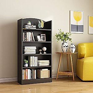 MIN WIN 47.24" Tall Bookcase and Bookshelf, Open Shelf Wood Bookcase with 5-Tier Storage Shelves,Bookshelves Standing Display Shelf Units for Home Office, Living Room, Bedroom, Kitchen，Black Walnut