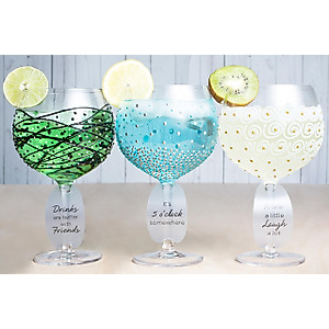 Pavilion Gift Company 24 Oz Hand Painted Large Glass Wine A Little Laugh A Lot-White Sparkle Swirl, Gold