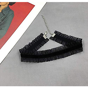 MOYI Lace Velvet Choker Necklace Cute Adjusted Dainty Party Dress Jewelry Gift for Women Girls (Black)