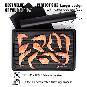 Extra Thick Fast Defrosting Tray - Dishwasher Safe Large Thawing Plate with Drip Tray Set - Non-Stick Coated Thawing Board for Frozen Meat and Food - No Plug Natural Defrost Miracle Thaw Master Mat