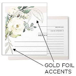 50 Floral Recipe Cards with Gold Foil from Dashleigh, 4x6 inches, Double-Sided