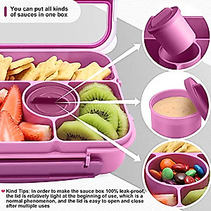 Amathley Bento Lunch box for kids, Adults/Kids/Toddler,5 Compartments with Sauce Vontainers,Microwave & Dishwasher & Freezer Safe, BPA Free(Purple)