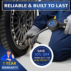 Digital Tire Inflator with Pressure Gauge and Longer Hose, Air Chuck with Gauge for Air Compressor - 200PSI