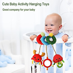 AIPINQI Infant Stroller Toy, Baby Car Seat Toys for Infant Baby Bed Stroller Toy Suitable Pram Crib Plush Toy for Boys Girls Spiral Activity Toy with Rattles and BB Squeaker,Strawberry
