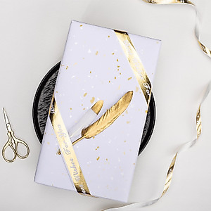 Homeral Wrapping Paper Roll-17inch x 16.5ft White with Silver and Gold Foil Flake for Christmas, Birthday, Wedding, Bridal Shower, Anniversaries, Party