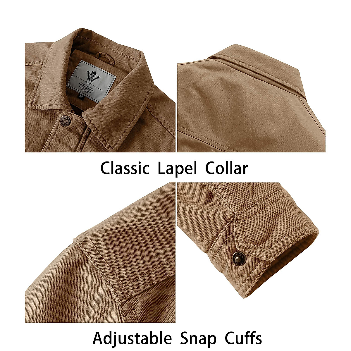 WenVen Men's Flat Collar Casual Cotton Outfit Jacket (Khaki, M)