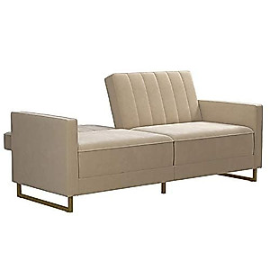 Novogratz 2358179N Skylar Coil, Modern Sofa Bed and Couch, Ivory Velvet Futon