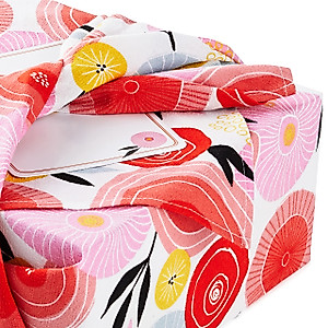 Hallmark Reusable Fabric Gift Wrap (1 Sheet: 26" x 26" Pink and Orange Modern Floral) for Birthdays, Bridal Showers, Valentine's Day, Easter, Mother's Day