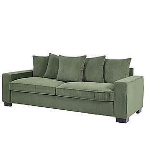 US Pride Furniture Luxe Living Room Sofa with 5 Complementary Toss Pillows, Soft Corduroy Upholstery, Streamlined Design, Ample and Cozy 3 Seater Couch for Modern Spaces, 88" Wide, Dark Green