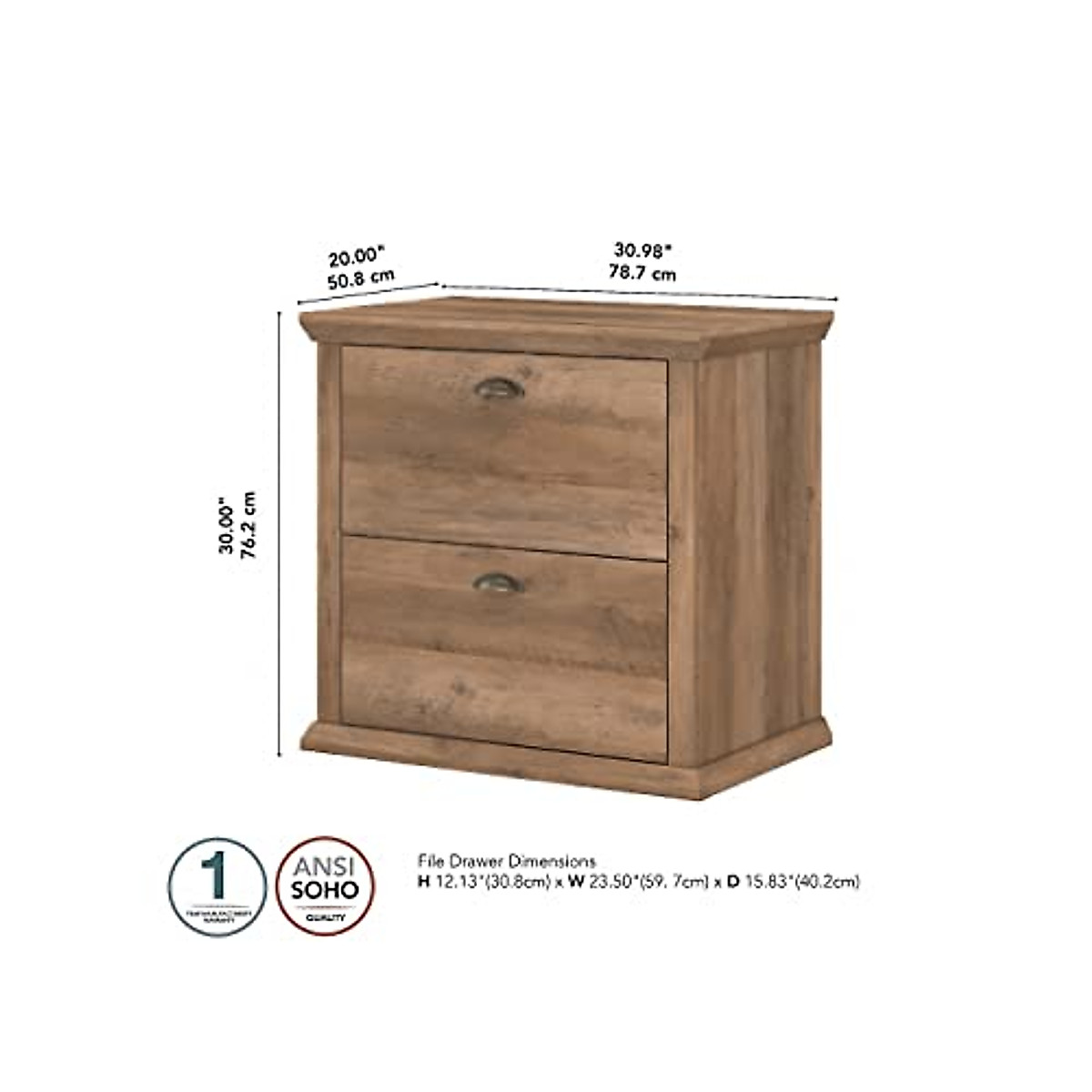 Bush Furniture Yorktown 2 Drawer Lateral File Cabinet in Reclaimed Pine