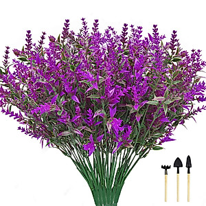 Artflower 12 Bundles Artificial Lavender Flowers Bouquet Outdoor Fake Shrubs UV Resistant Lifelike Greenery Bushes for Garden Indoor Outdoor Home Porch Box Decor (Fuchsia)