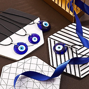 6 Pieces Evil Eye Pendant Necklace Turkish Blue Eye Necklace for Jewelry Glass Gift Eye Leather Rope Chain Necklace for Women Men Accessory (Round Style,1.2 Inch, 1.4 Inch)