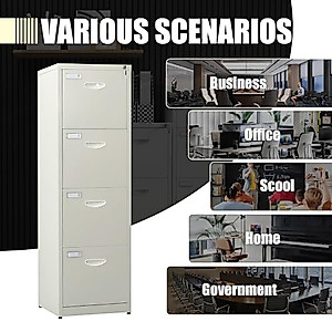 4 Drawer File Cabinet Vertical Filing Cabinets with Lock Metal File Cabinets Office Home Letter Size Steel Vertical File Cabinet for A4 Letter/Legal Size W15.7”x D18”x H53” Beige Assembly Required