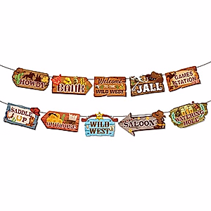 Western Party Directional Sign Cowboy Porch Sign Cowboy Banner Hanging Decoration Western Cowboy Theme Wild West Party Large Yard Indoor/Outdoor Western Cowboy Decoration Party Decorations