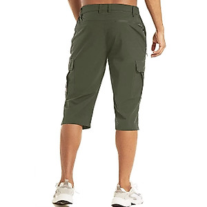 MAGCOMSEN Mens Cargo Shorts Summer Shorts Athletic Hiking Quick Dry Shorts Tactical Long Shorts for Men Basketball Fishing Sweat Shorts Green