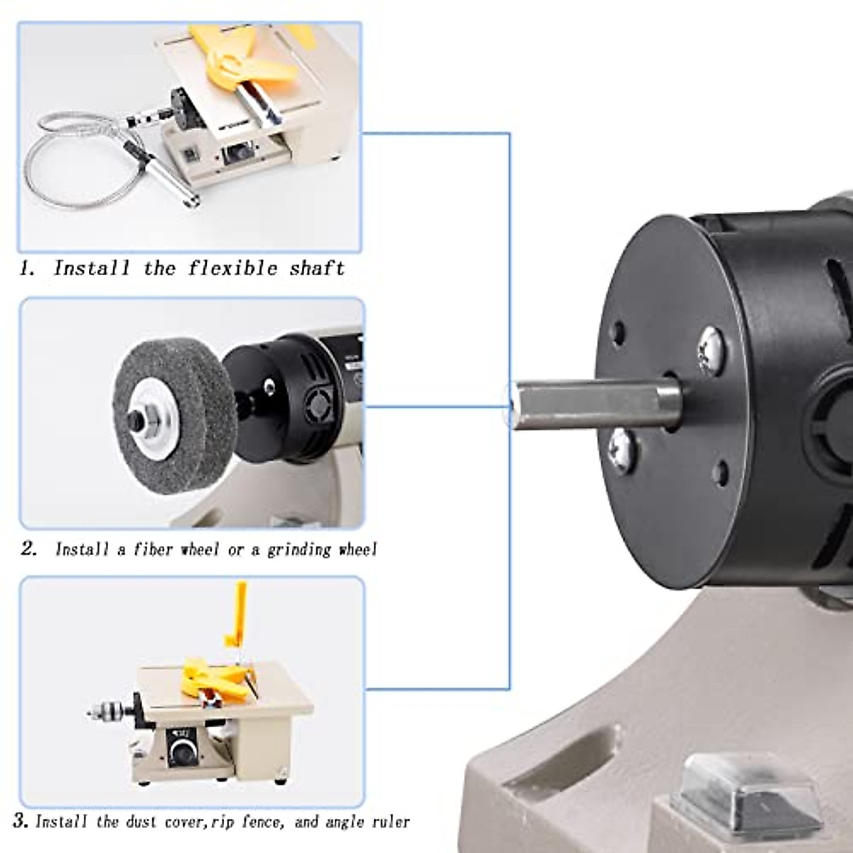 DZQ Mini Table Saw Jewelry Making Polisher w/Flex Shaft Multifunctional Bench Grinder Sander Buffing Machine Metal Dental Polishing Woodworking Tool 69Pcs Accs 10,000Rpm 750W