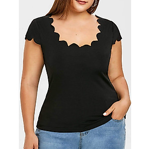 Women's Short Sleeve Shirt,Casual Round-Neck Blouse Flowy Loose Tank Tops Solid Color Tunic Plain Summer Plus Size Tee Black