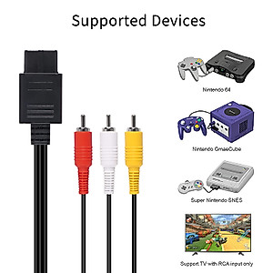 Aokin Audio Video AV Cable Cord for Nintendo 64 N64, Super Nintendo SNES, Gamecube GC, 1.8M/6FT