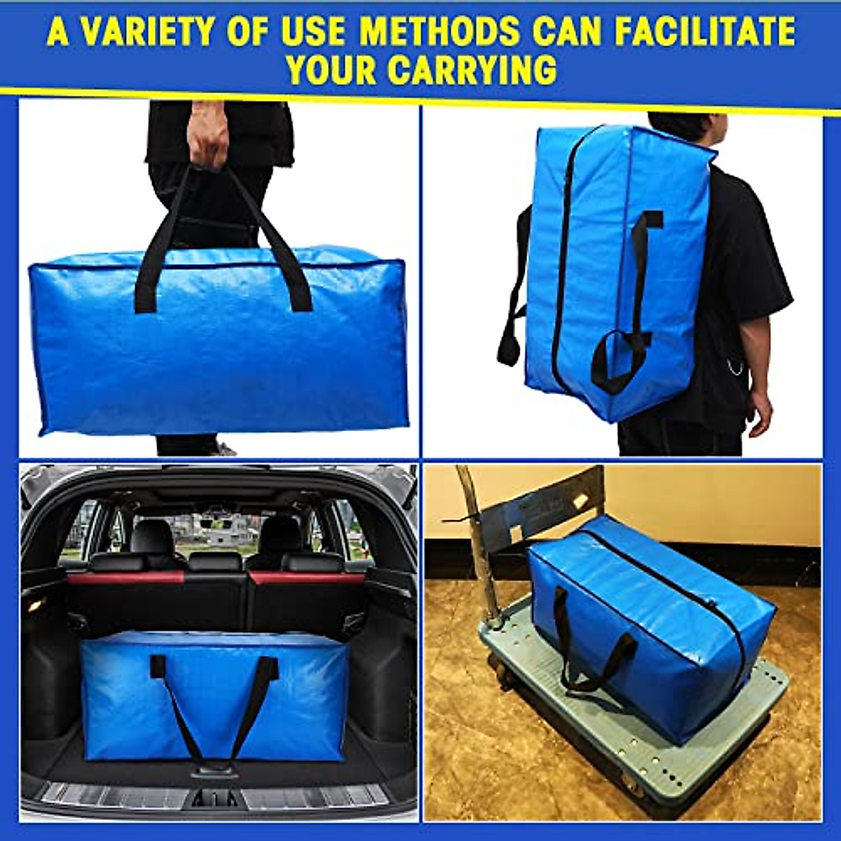 Nuogo 12 Pieces Heavy Duty Moving Bags Extra Large Storage Bags with Strong Handles Zippers Blue Moving Storage Bags Totes for Space Saving Moving Camping College Dorm Christmas Decorations Storage