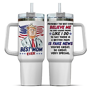 VAATOO Mama Eleven Funny To Mommy Mother Straws Day For Water Cups Modern Handle Simple, Trump Best Mom Gifts, Tumbler 40 Oz With Handle Lid And Straw, Trump Best Mom Ever Us