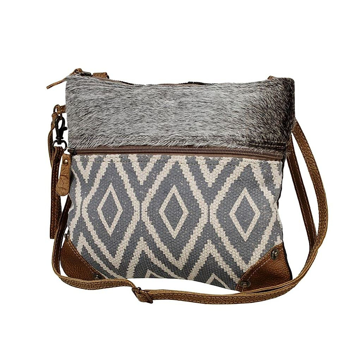 Myra Bag Minute Small & Cross Body Bag Upcycled Canvas, Rug, Leather & Cowhide S-2657
