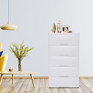 Fermoirper Storage Drawers 5 Drawer Storage Organizer 17.72 * 11.81 * 33.07in Plastic Drawers Stackable Clothes Drawer Plastic Dressers With Drawers Vertical Storage Tower（White）