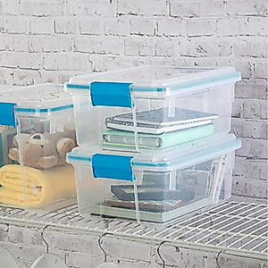 Sterilite 12 Qt Gasket Box, Stackable Storage Bin with Latching Lid and Tight Seal, Plastic Container to Organize Basement, Clear Base and Lid, 6-Pack