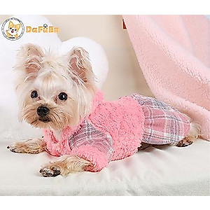 Dog Hoodie Dress Winter Dog Sweaters for Small Dogs Girl Cold Weather Warm Puppy Dresses Pink Plaid Pet Clothes Outfits for Chihuahua Yorkie Teacup Cat Skirt Coat Apparel Clothing (Small, Pink)