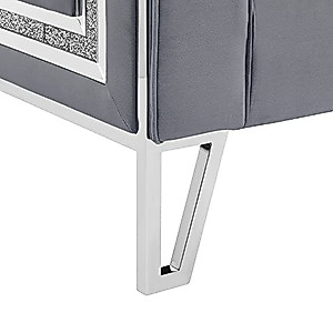 Melpomene Velvet Living Room Loveseat Sofa with Mirrored Side Trim,Faux Diamonds and 2 Villose Pillows,Grey