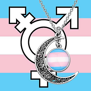 UJIMS Gay & Lesbian Pride Gifts LGBTQ Crescent Moon Charm Pendant Necklace Rainbow Pride Jewelry for Transgender Pansexual Asexual (Transgender Necklace)
