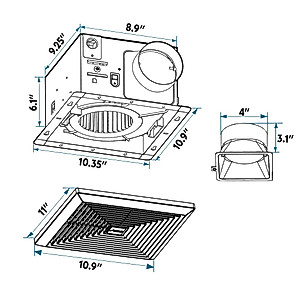 BV Bathroom Fan Ultra-Quiet Bathroom Ventilation & Exhaust Fan,110 CFM 1.2 Sones Ceiling Fan Residential Remodel Extractor, 4 Inch Duct Collar, Easy to Install & Replace (No Attic Access Required)