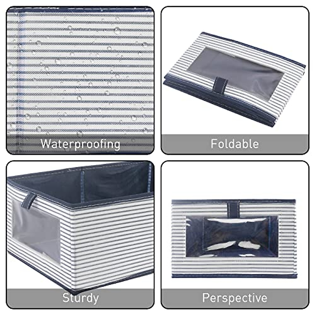 2 folding storage box rectangular body clothes organizer for storing and organizing toys clothes books home closet storage basket (simple light blue stripes)