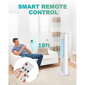 Evaporative Air Cooler Portable Cooling Fan, Cool with 3 Speeds, 12H Timer Evaporative Cooler, Bladeless Fan Ice Boxes Contained, Remote Control Tower Fan for Large Room Office