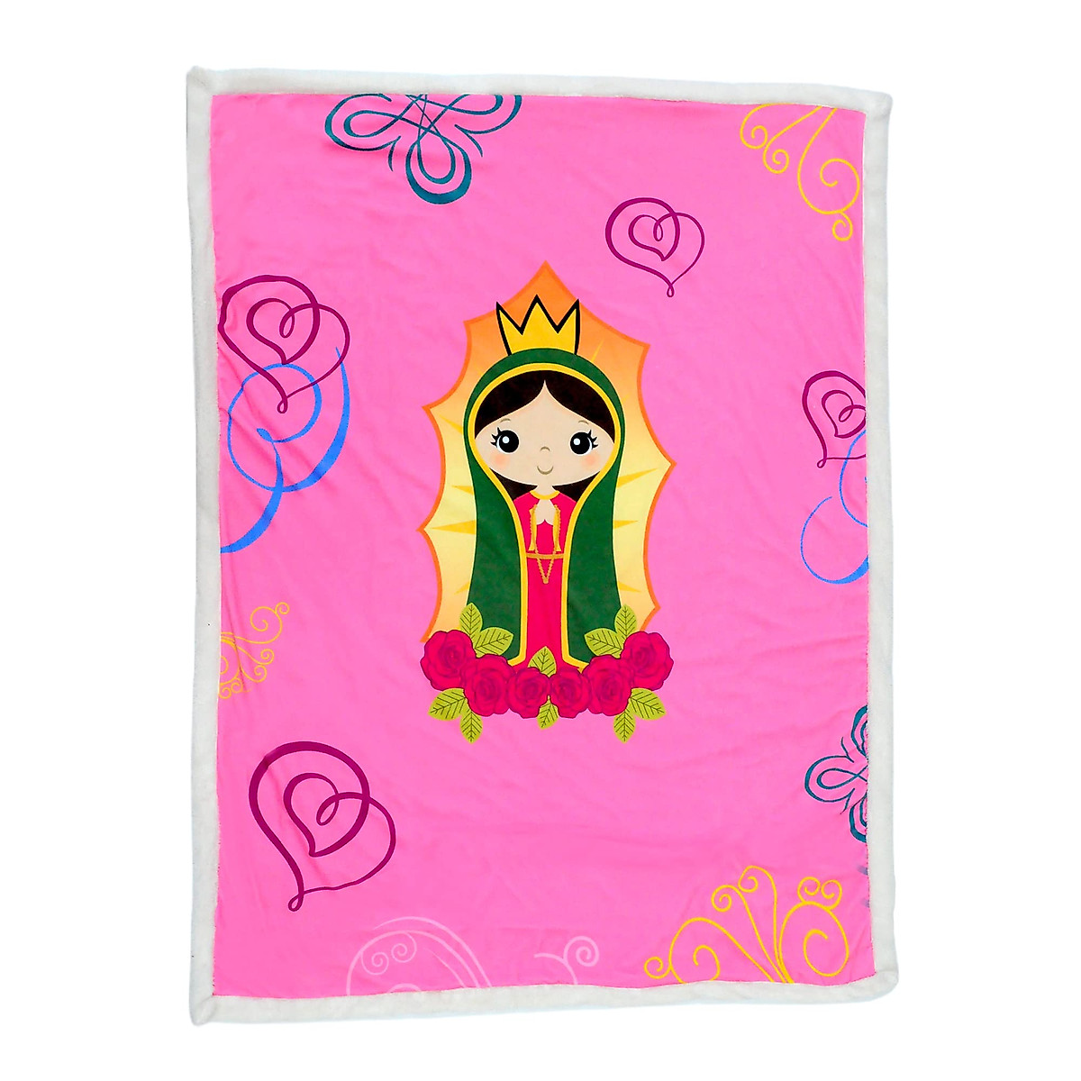 Linzy Plush Virgin Mary Our Lady of Virgen de Guadalupe Baby Double Blanket, Super Soft Baby Double Blanket (50x40 Inch), Pink, 62312