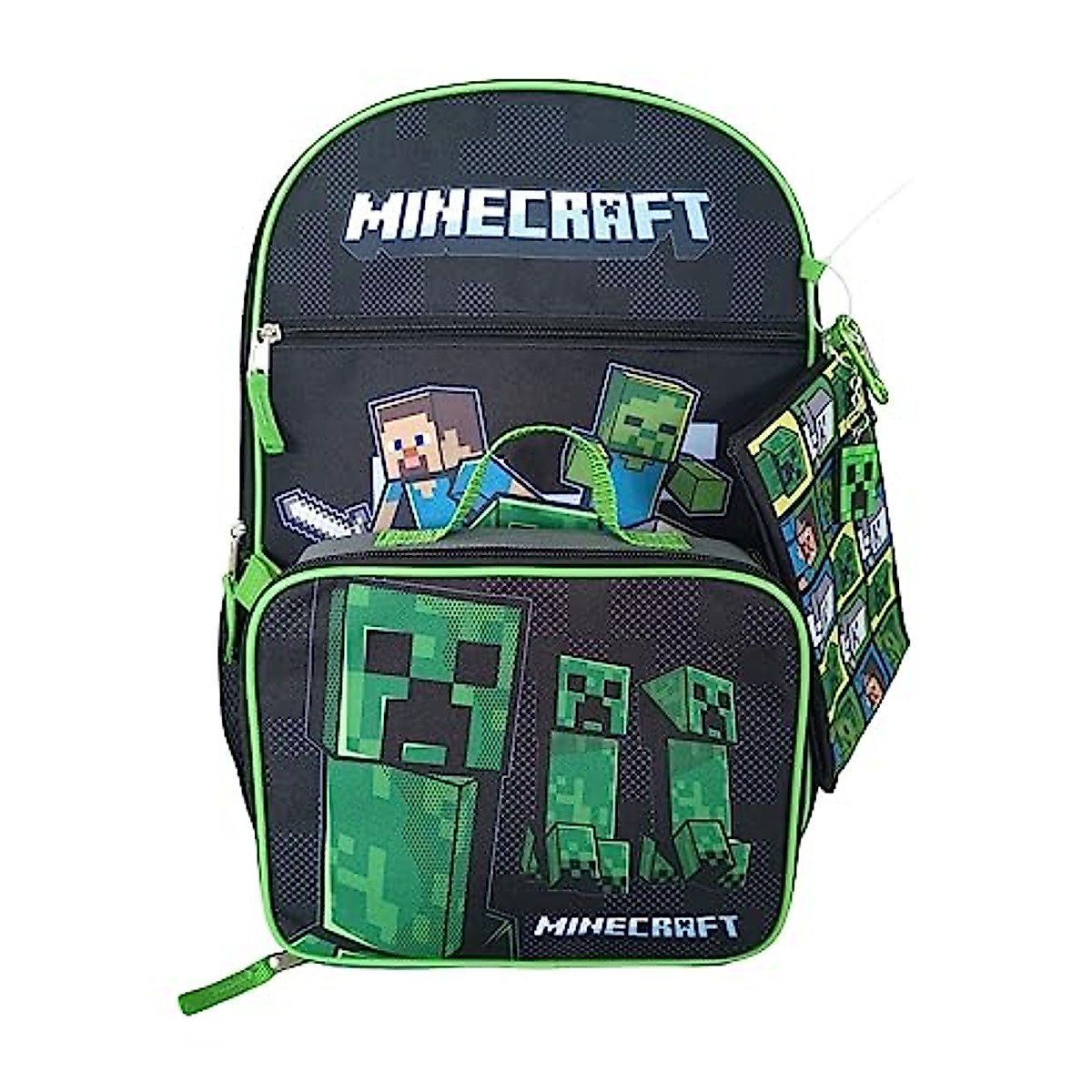 Bioworld Minecraft Creepers 5pc Backpack Bookbag Set Licensed
