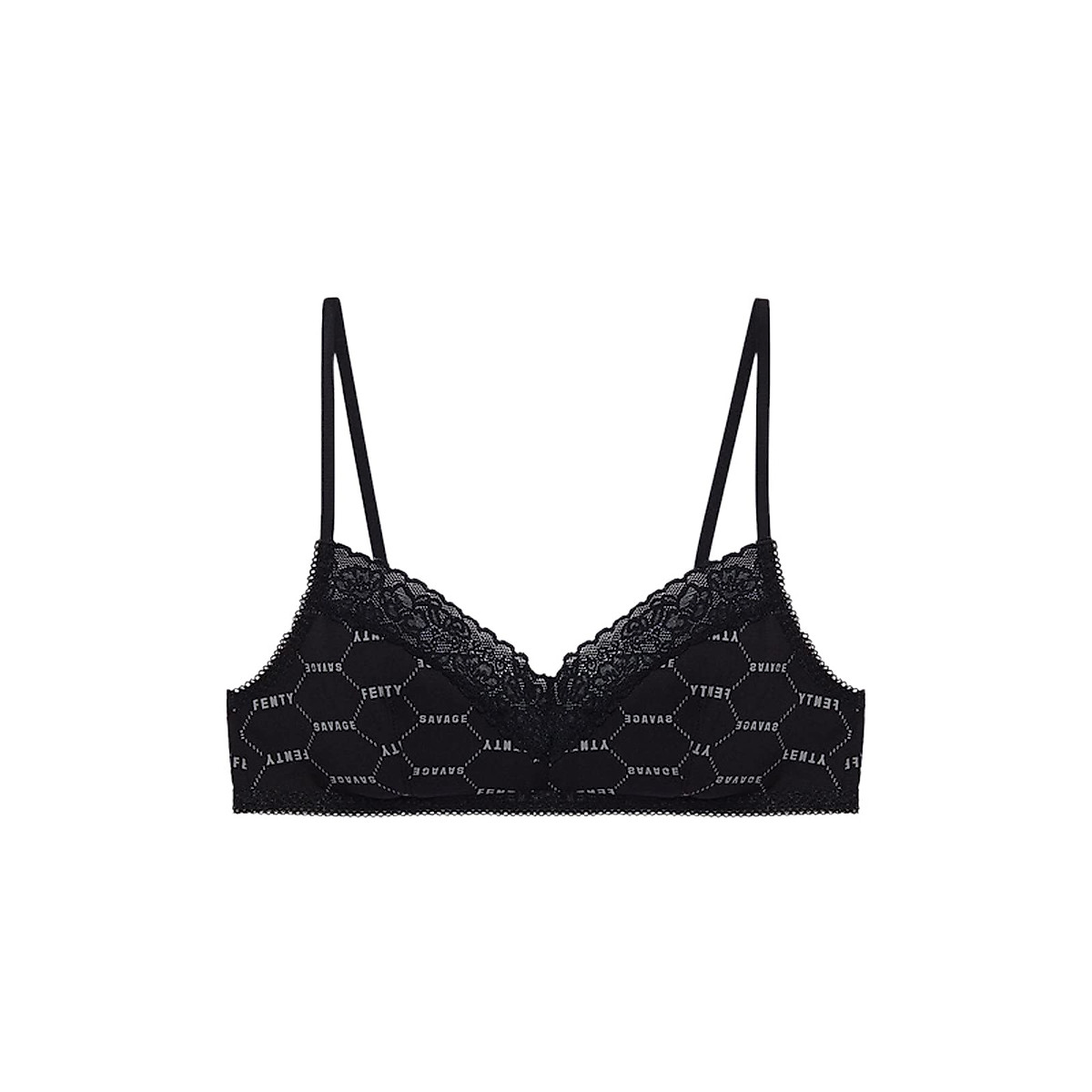Savage X Fenty, Women's, Cotton Essentials Bralette, Cotton, Unlined Bralette, Black Caviar Logo Print, M
