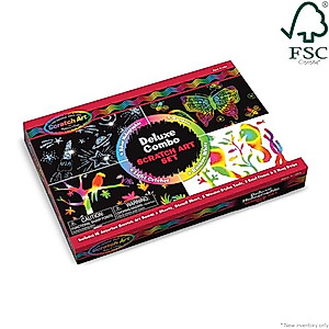 Melissa & Doug Deluxe Combo Scratch Art Set: 16 Boards, 2 Stylus Tools, 3 Frames - FSC Certified