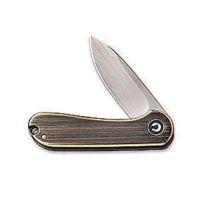 CIVIVI Mini Elementum Flipper Pocket Knife, Small folding Knife with 1.83" 14C28N Blade, Brass and Stainless Steel Handle C18062Q-1