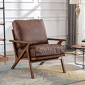 chairus Leather Accent Chairs Mid Century Modern Armchairs Compfy Upholstered Lounge Sofa Chairs for Living Room Fireplace/Bedroom/Reception/Dorm, Set of 2, PU Brown