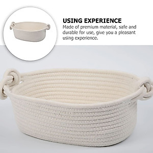 Artibetter Cotton Woven Basket Woven Cotton Rope Storage Basket Decorative Hamper Handled Nursery Shelf Baskets Desktop Makeup Cosmetics Organizers for Trinket Jewelry Toys Woven Gift Basket