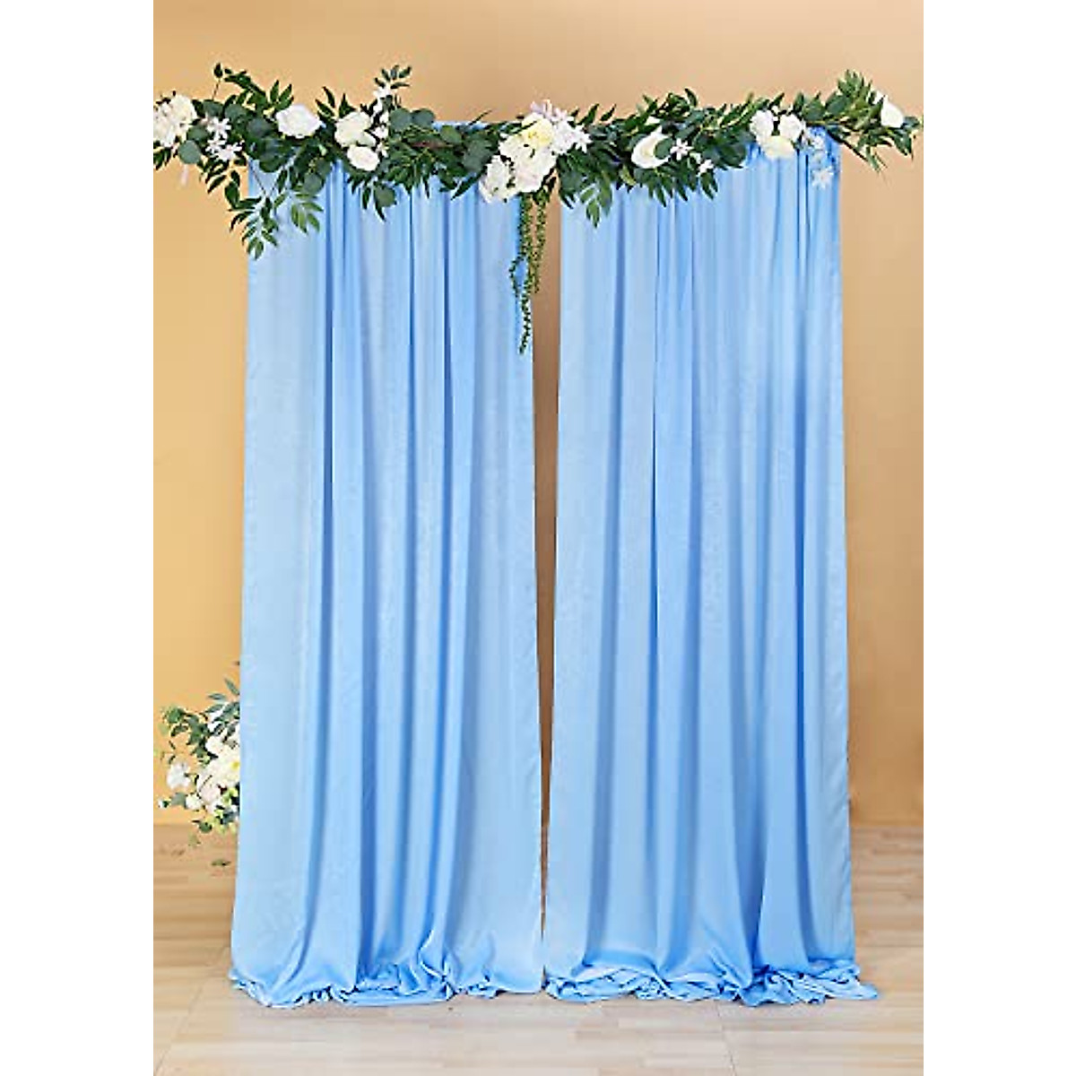 Cytdkve 2 Panels 4.8 Feet x 10 Feet Sky Blue Velvet-Like Wedding Backdrop Curtain Drapes, Silky Soft Window Curtains Panels for Wedding Ceremony Birthday Party Decorations
