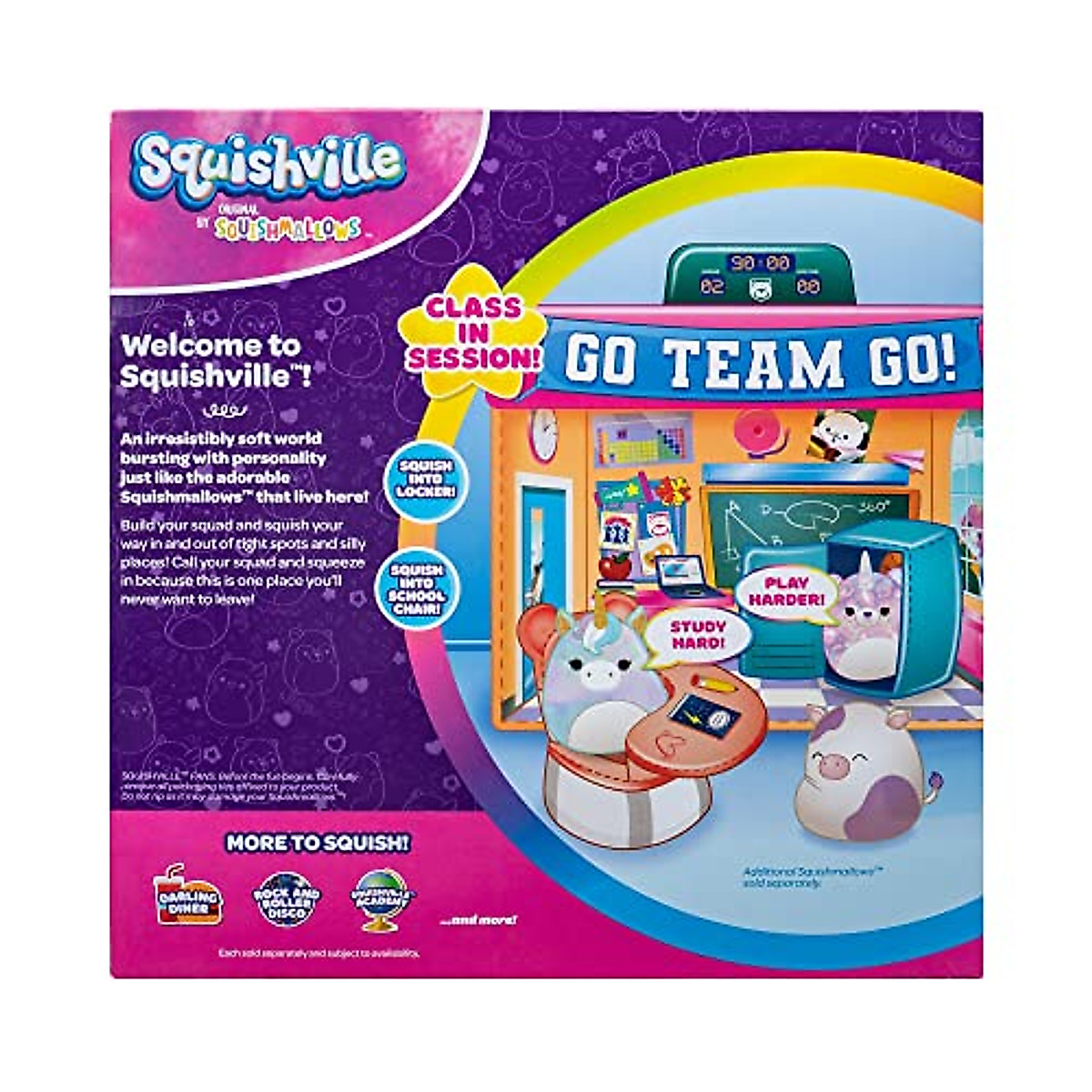 Squishville by Original Squishmallows Deluxe Academy Playset - Includes 2-Inch Eunice The Unicorn Plush, School Desk, Locker, and School Playscene - Toys for Kids