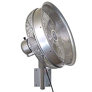 Hydromist Oscillating Wall Mounted Outdoor-Rated Fan, 3-Speed Cord Control, Hard Resin Fan Blade with Mounting Bracket and Black Cover, 18”, Metallic Silver