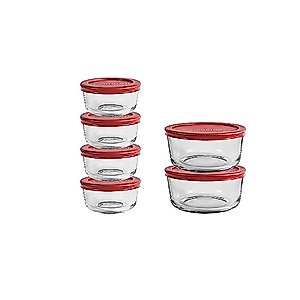 Anchor Hocking SnugFit 12 Piece Glass Food Storage Containers with Lids, Red