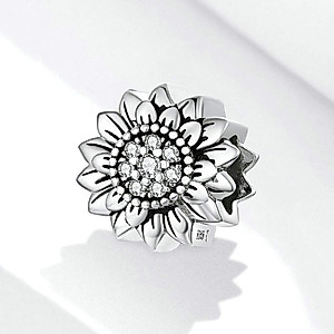 Sunflower Charm 925 Sterling Silver Sun Charm Flower Charm Love Gift Charm for Pandora Charm Bracelet (Sunflower A)